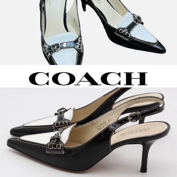 Coach | Shoes | Coach Adrian Black And White Patent Leather Slingback ...